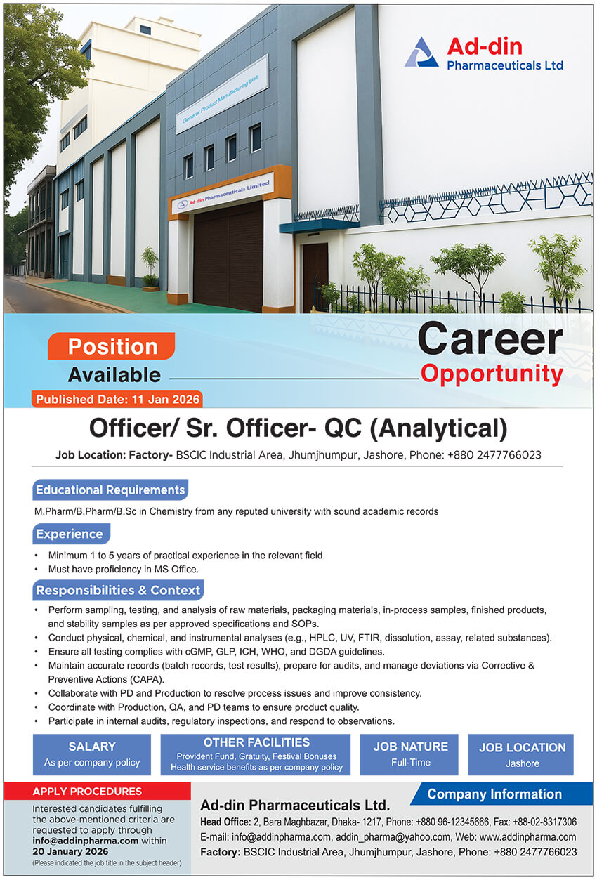 Officer / Senior Officer | Ad-din Pharmaceuticals Ltd. - Graduates